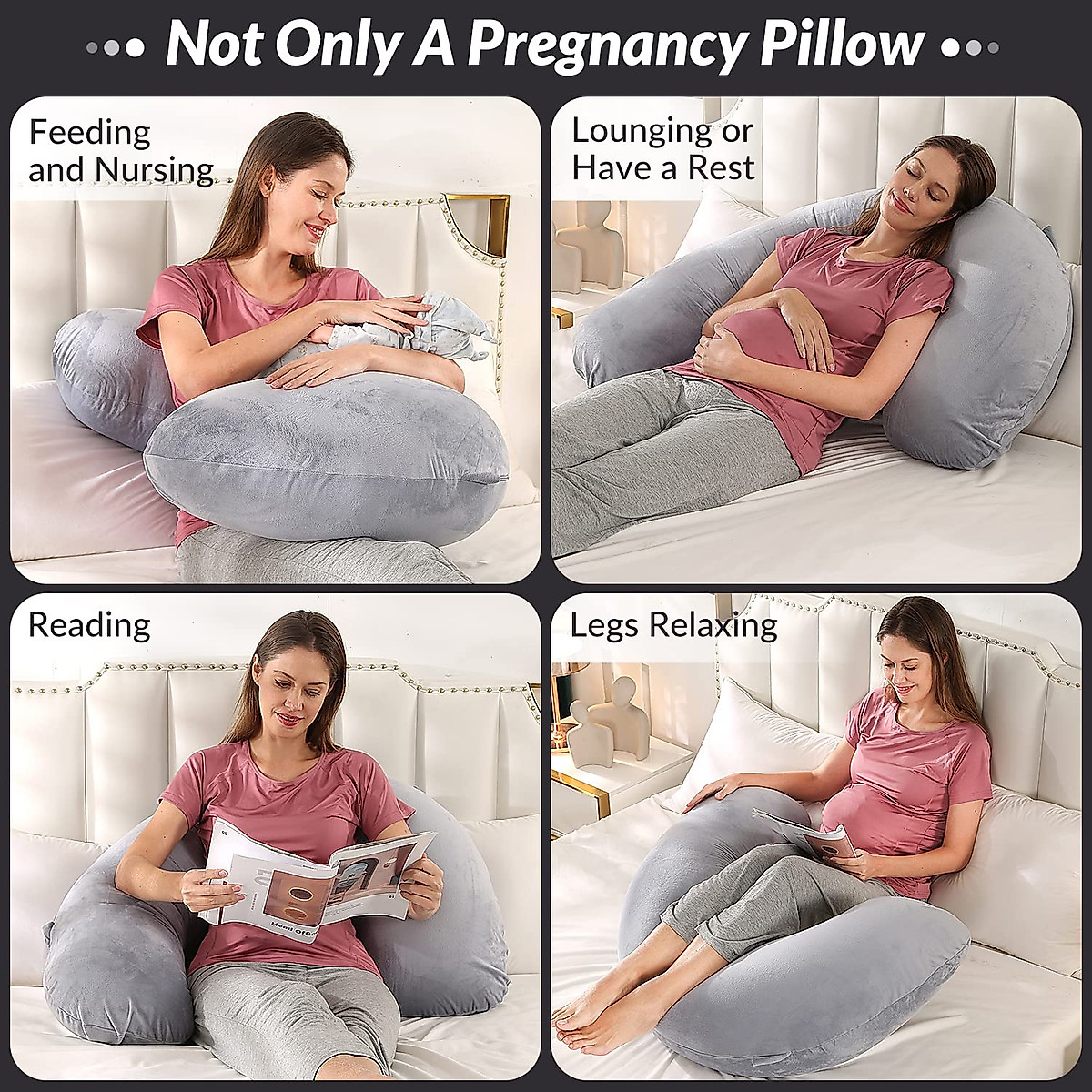 Elover Pregnancy Pillows for Side Sleeping Maternity Body Pillow for Pregnancy, Soft Pregnancy Pillow with Velvet Cover for Head Neck Belly Support (Dark Gray, Velvet)