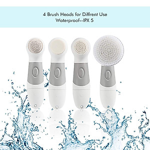 Facial Cleansing Brush 4 in 1 Kit Microdermabrasion Exfoliation Electric Waterproof Makeup Cleanser with 4 Brush Heads for Blackhead Remover Acne Dead Oily Sensitive Dry Skin