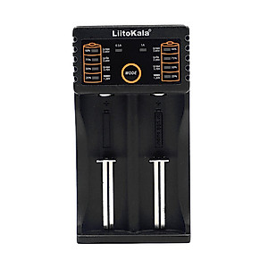 2-Bay USB Smart 18650 Battery Charger，Smart Multifunctional Battery Charger for 18650 26650 14500 16340 10440 RCR123,3.2V LiFePO4,1.2V Ni-MH Ni-Cd AA with 2 LED Indicators