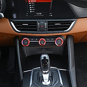Car AC Knob Trim Air Conditioner Audio Cover Rotary Decoration Ring Sticker Decal fit for Alfa Romeo Giulia Stelvio 2017 to 2019 Car Accessories (Red)