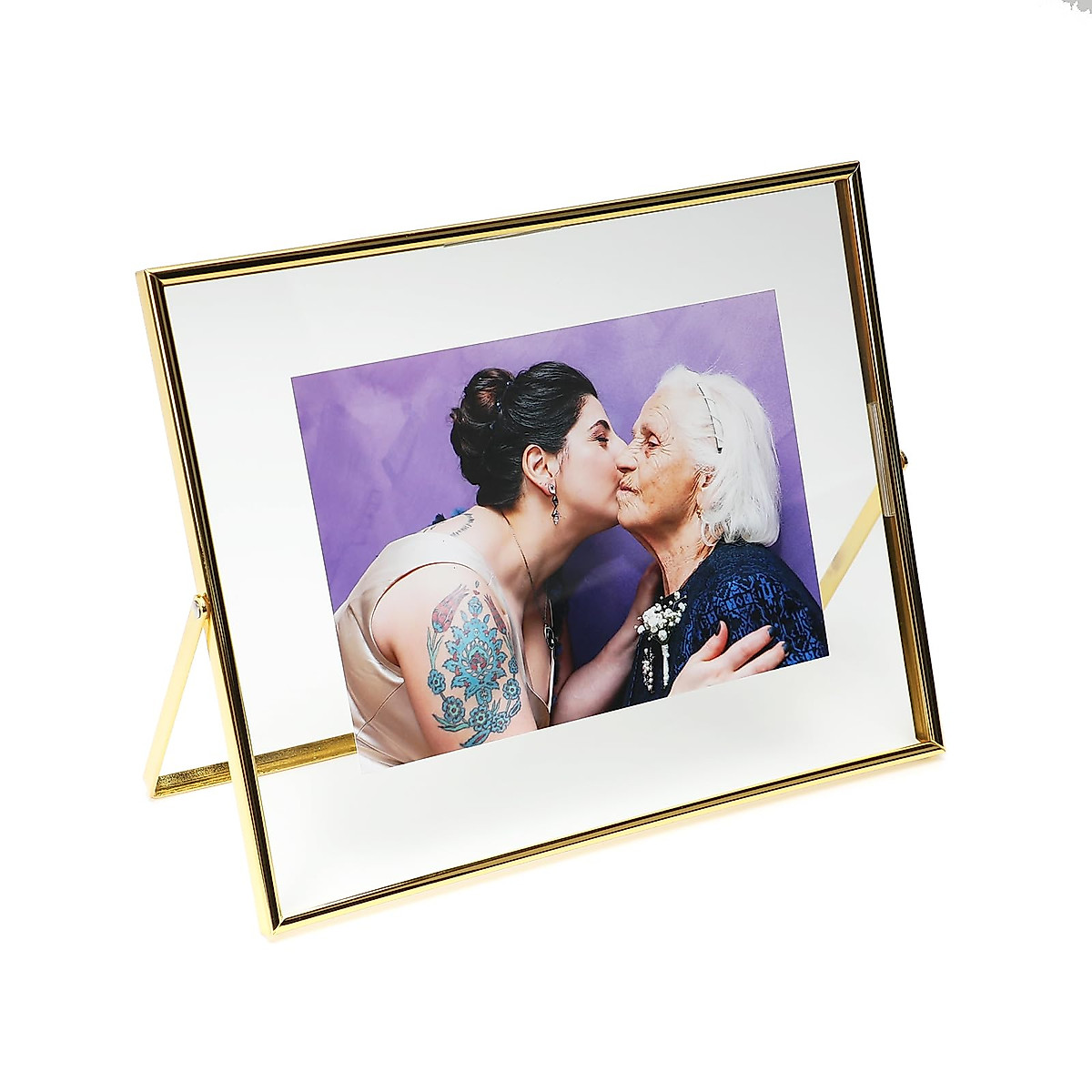 AhaGo Gold Floating Frame(8"×10", Horizontal), For Picture 7x9, 6x8, 5x7, Tabletop Shelf Photo Frame, Home or Office Decor, Classy For Holiday, Birthday or Wedding