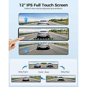 AZDOME 12" Mirror Dash Cam with 4K Detached Front Camera, Rear View Mirror Camera with Sony IMX335, WDR Night Vision, GPS, IPS Full Touch Split Screen, Free 64GB Card, Parking Assistance PG18S