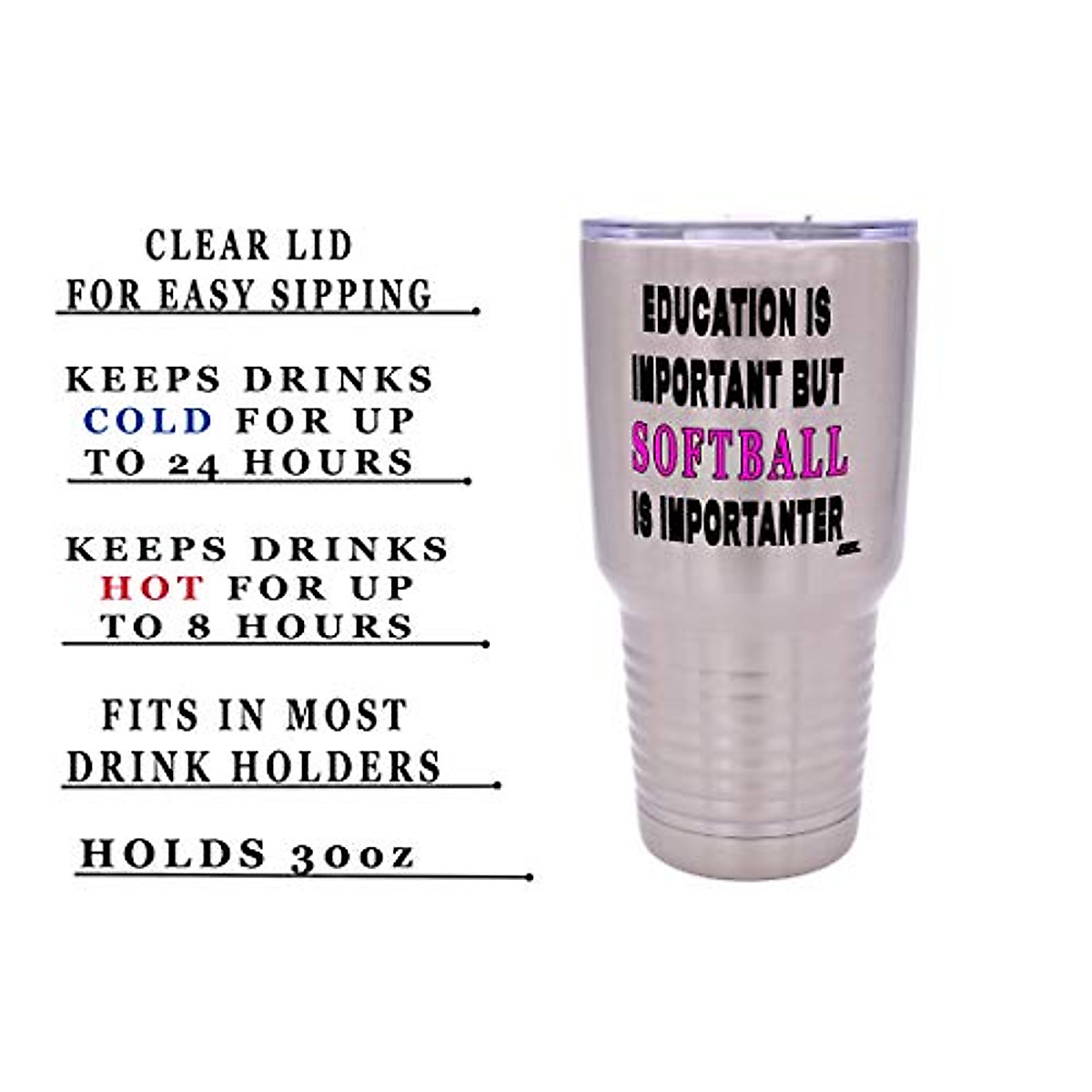 Rogue River Tactical Funny Softball PLayer 30 Oz. Travel Tumbler Mug Cup w/Lid Education Important Gift Idea