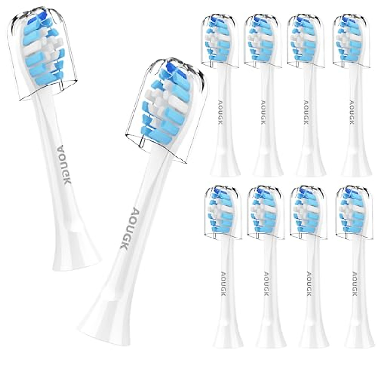 AOUGK Replacement Brush Heads Compatible with Philips Sonicare Electric Click-on Tooth Brush Handles, Toothbrush Head of Effective Cleaning and Plaque Removal, Pack of 10, White