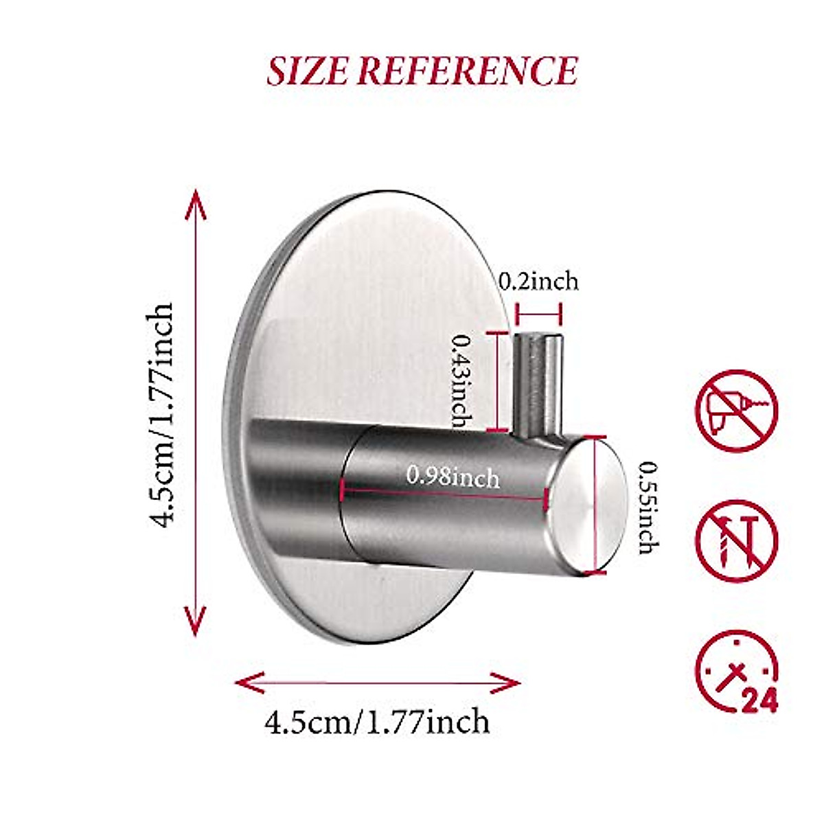 Grelity 4 Pack Round Adhesive Hooks, Super Strong Heavy Duty Stainless Steel Hooks, No Drill No Screw，Self AdhesiveWall Mounted Hanger for Key Robe Coat Towel (Silver 02)