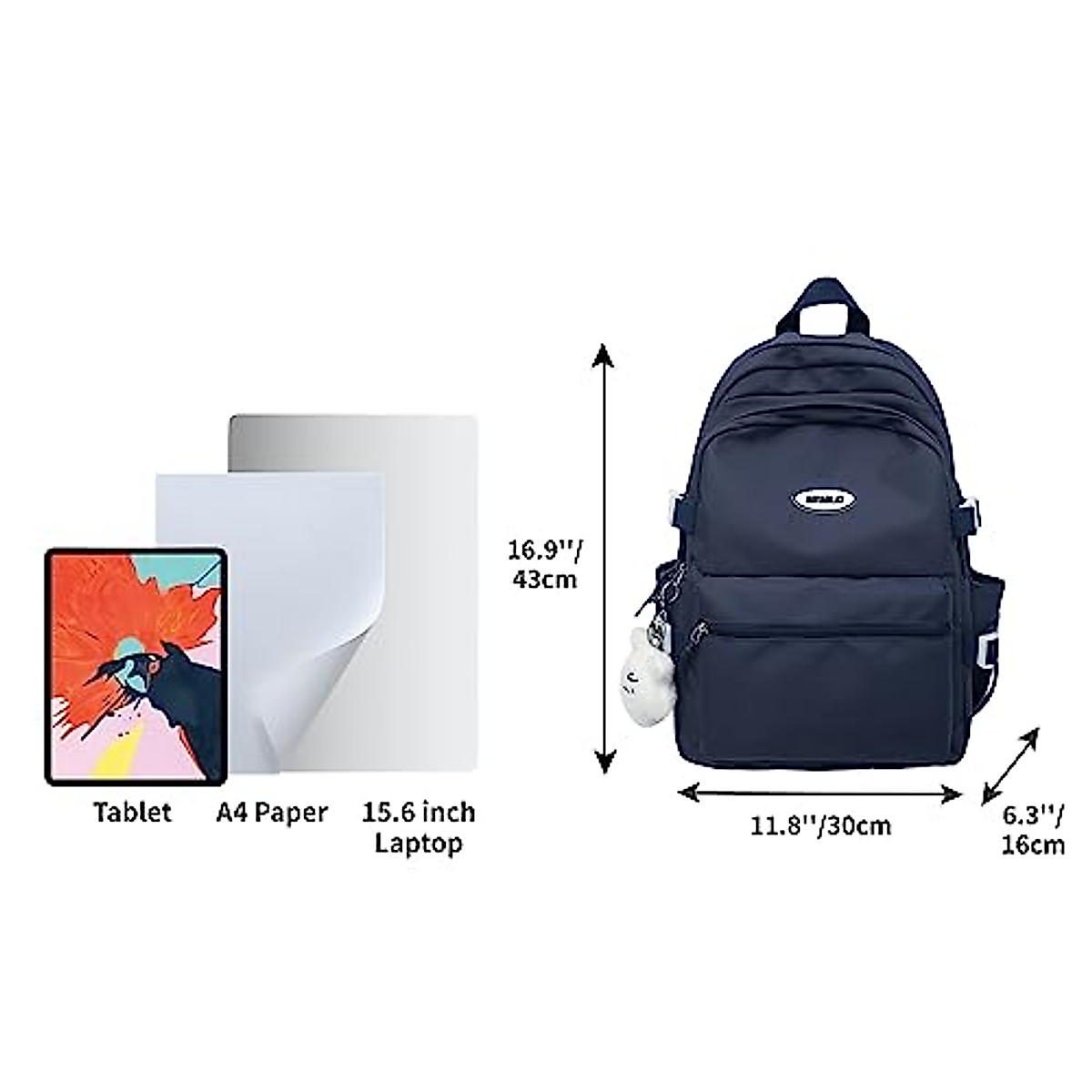 BILIPOPX Kawaii Backpack with Cute Accessories Aesthetic 15.6 Inch Laptop Backpack Pendant (Deep Blue)