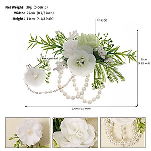 Yumikoo Rose Flower Wrist Corsage Bracelets - Prom Wedding Handmade Pearl White Corsage for Women