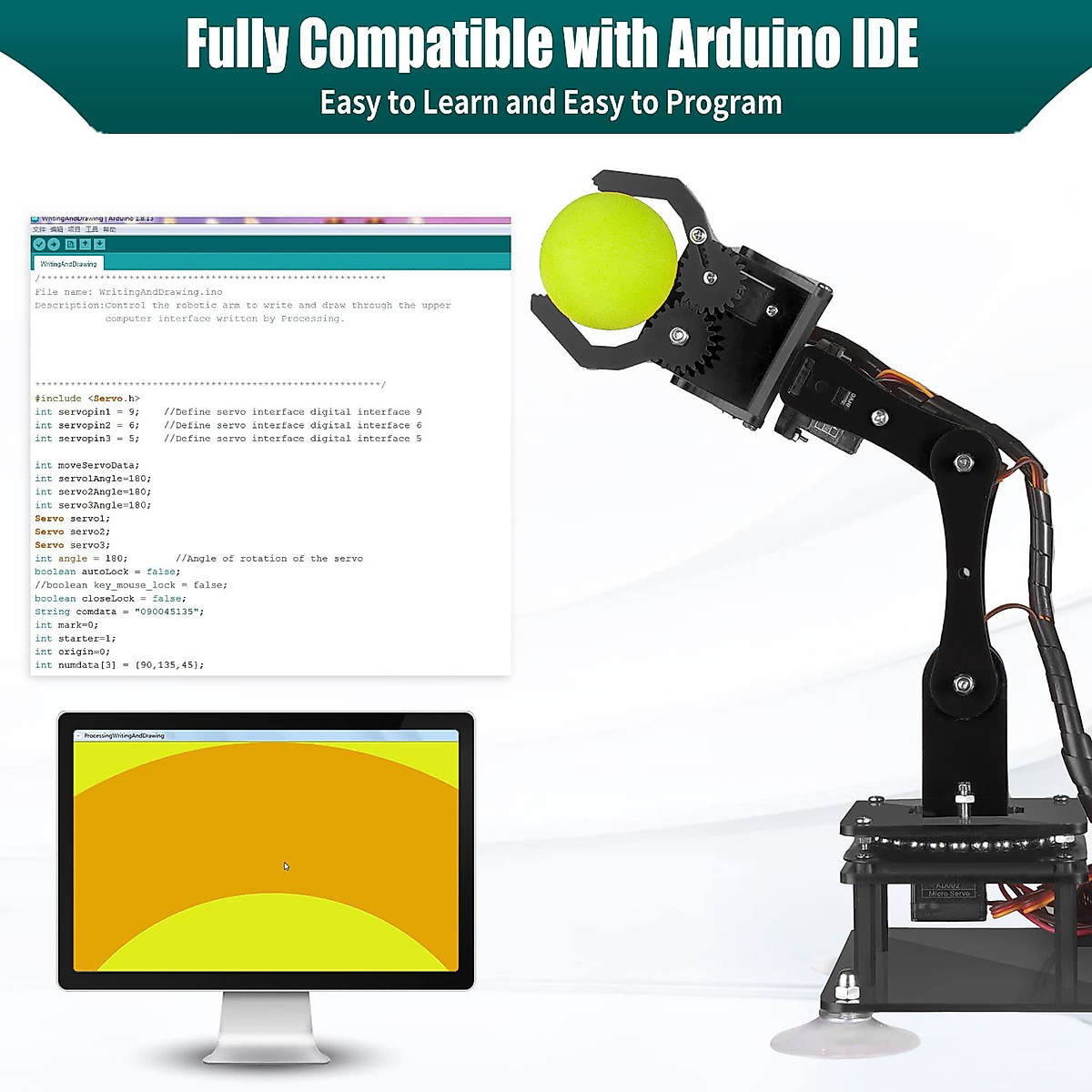 Gitsee 5-DOF 5Axis Robotic Arm Kit, Robot Arm Building Kit Compatible with Arduino IDE, Programmable DIY Coding STEM Robot Arm Kit with OLED Display Processing Code and Online Tutorials