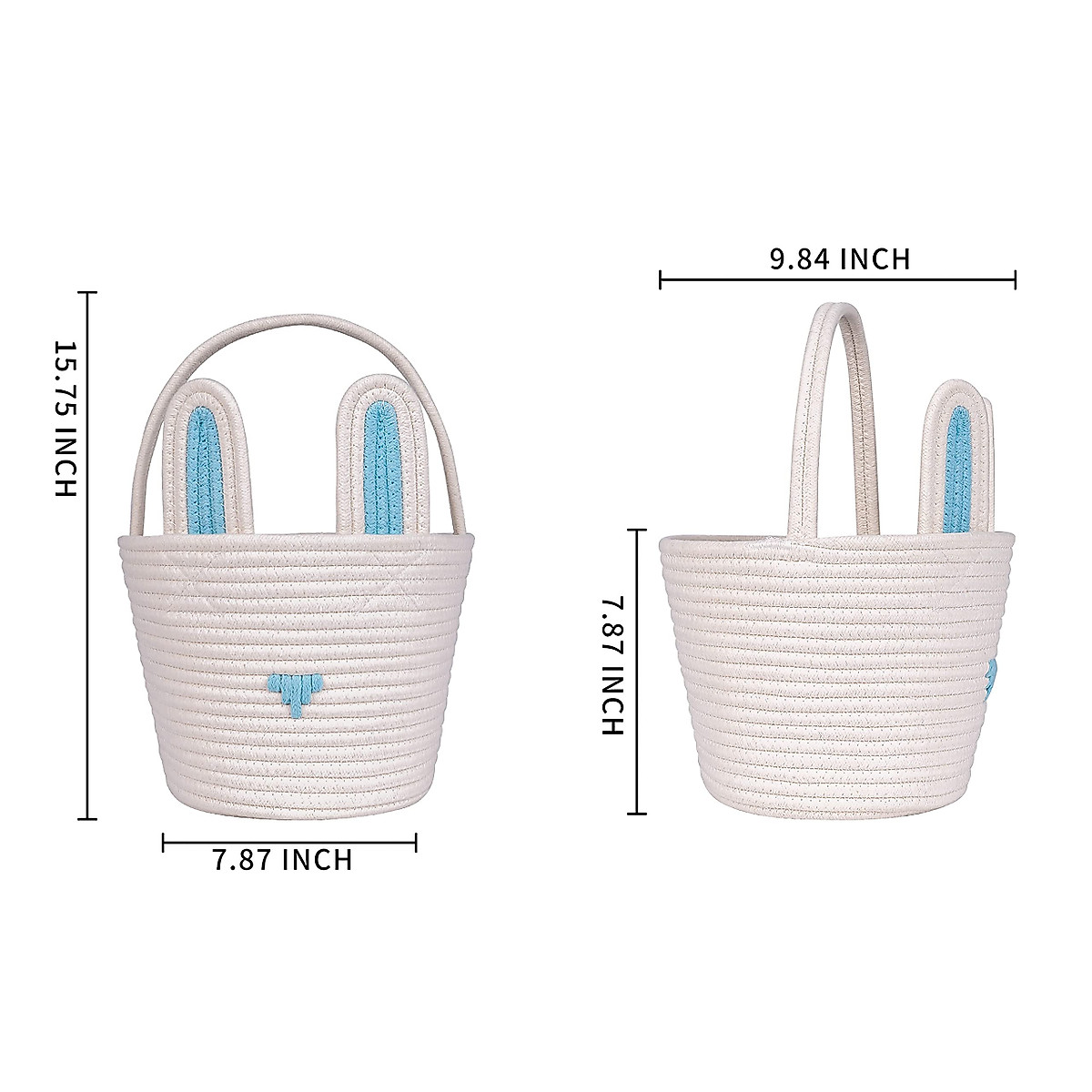 CubesLand Easter Basket for Boys Girls Easter Bunny Basket with Rabbit Ears, Easter Egg Hunting Basket Easter Baskets for Children Kids Babies First Easter Gifts Blue White 9.8 x 7.8 x 7.8”