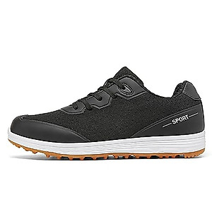 DHAEY Womens Men Waterproof Golf Shoes Unisex Leather Spikeless Golf Walking Sport Sneakers Outdoor Non-Slip Golf Trainers (Color : Black, Size : 12.5 Women/11 Men)