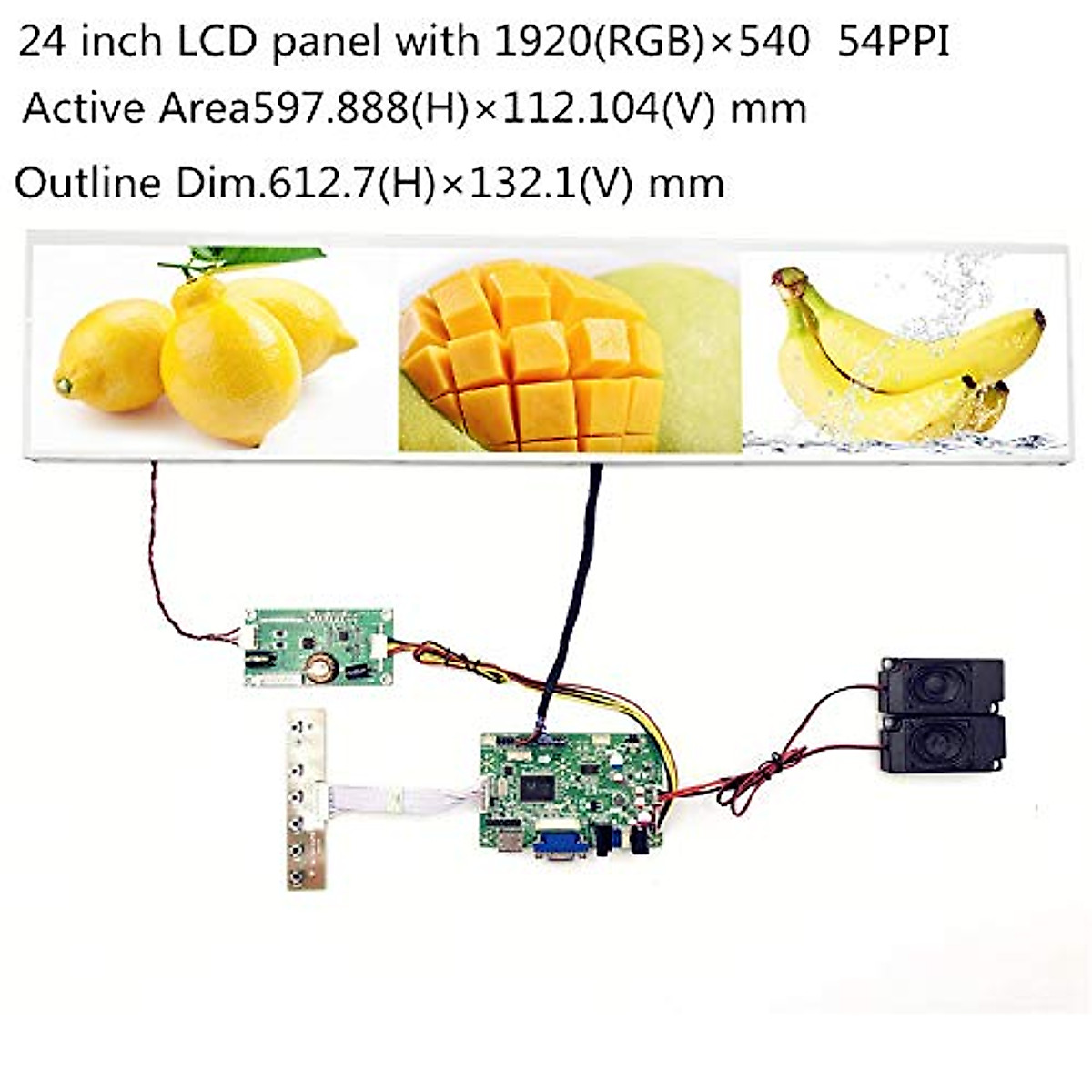 DHL/UPS for 24 inch 1920 * 360 Ultra Wide Stretched Bar LCD Advertising Display ， Ultra Stretched bar LCD Display Kits Outline Size 612.7(W)×132.1(H) mm