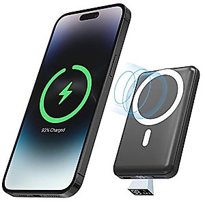 podoru Wireless Portable Charger, 10000mAh Magnetic Power Bank with Type-C Cable LED Display 22.5W PD Fast Charging Lighting Mag-Safe Battery Pack for iPhone 14/13/12/Mini/Pro/Pro Max-Black