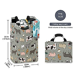 xigua Farm Animals Pattern Laundry Basket Waterproof Clothes Hamper Collapsible Durable Dirty Clothes Large Storage Laundry Organizer