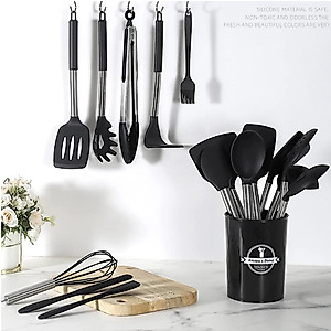 oiuwuig Cooking Utensils Set, Kitchen Utensils 17pcs Cooking Utensils Set, Heat Resistant Non-stick Silicone Kitchen Spatula Set with Stainless Steel Handle (BPA Free, Non Toxic)