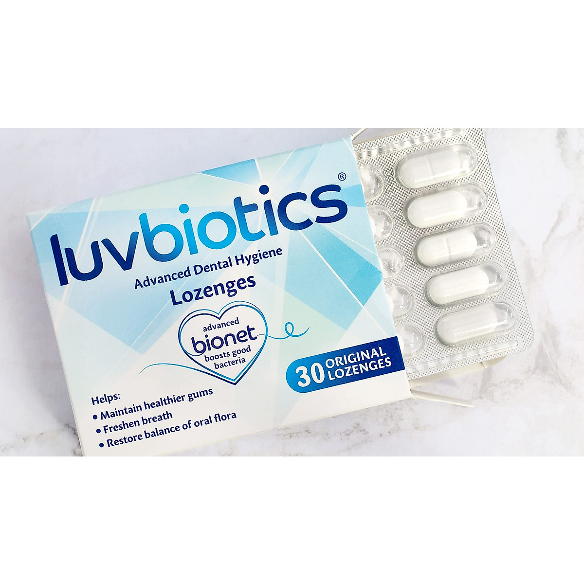 Luv Biotics Original Mint Lozenges with Probiotics, Xylitol & Aloe Vera - 30 Lozenges