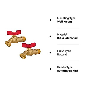 Male Hose Bibb 1/2" MIP X 3/4" MHT with 1/4 Turn Shut Off with T-Handle (2-Pack)