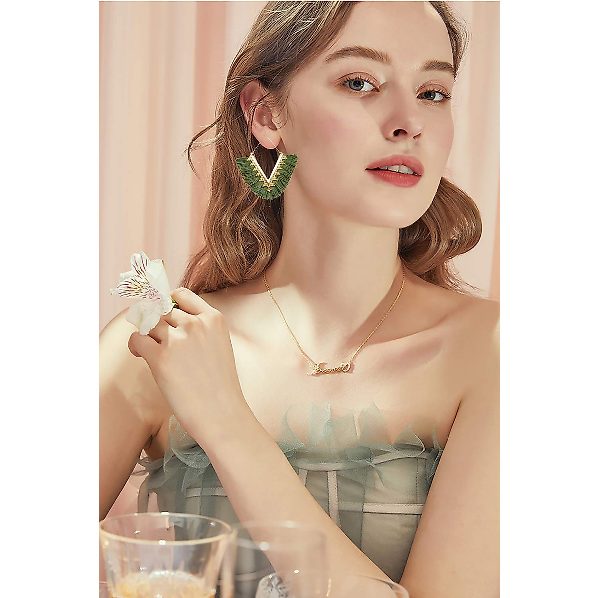 Statement Tassel Earrings, Delicate Bohemian V Shap Tassel Hoop Earring Elegant Fringe Drop Dangle Earrings for Women