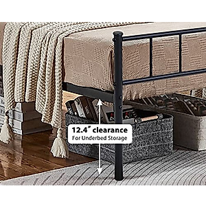Haiput Wam Black Queen Bed Frame with Headboard and Footboard, Black Metal Bed Frame Queen Noise-Free, Farmhouse Bed Frame No Box Spring Needed, Easy Assembly, Queen