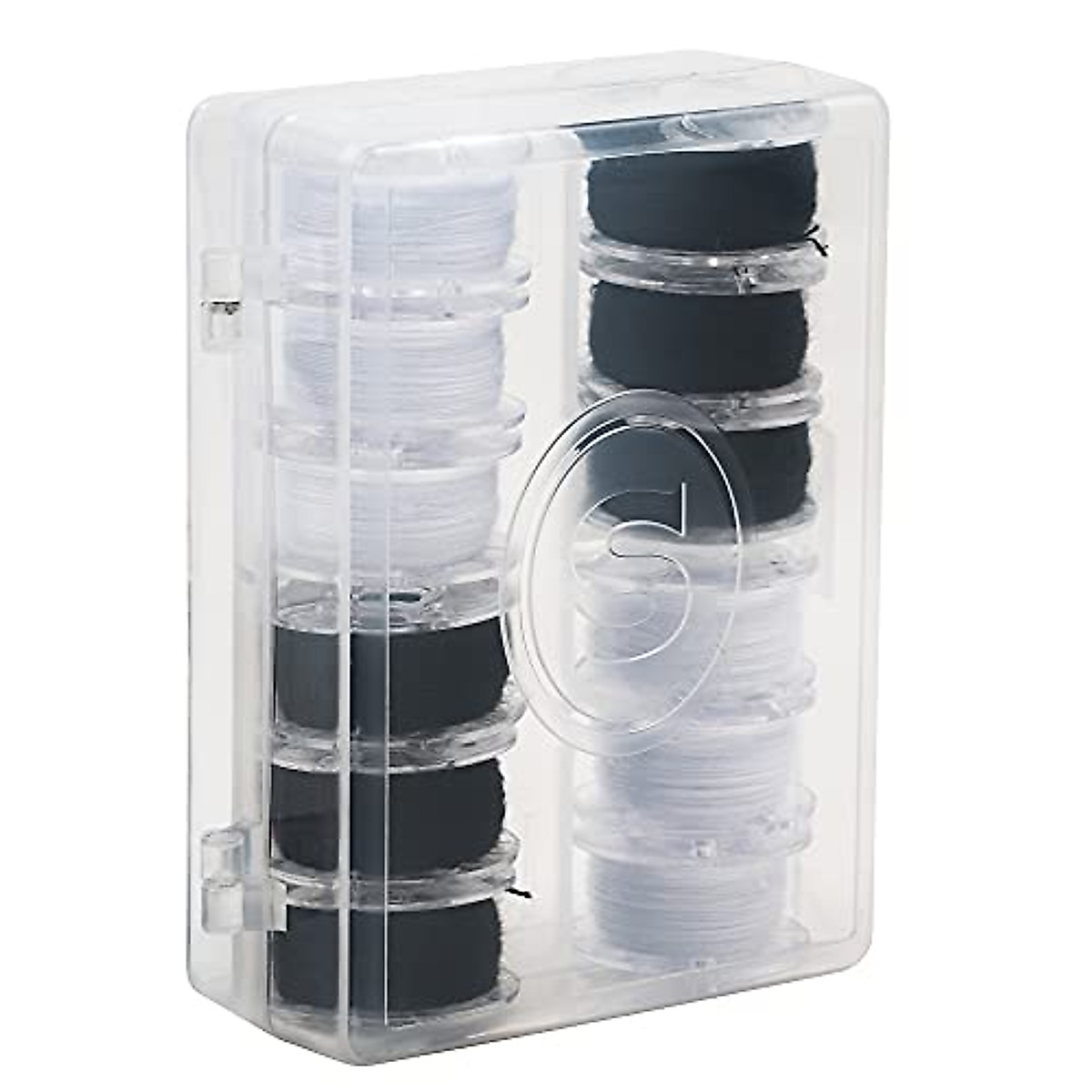 SINGER Class 15J Threaded Bobbins in Case, 12-Count, Black & White