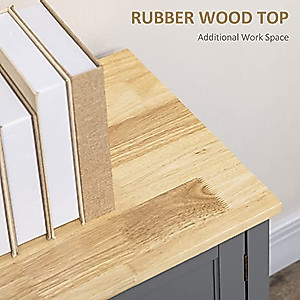 HOMCOM Buffet Cabinet with 3 Storage Drawers and Adjustable Shelves, 2 Door Sideboard with Rubber Wood Top, Coffee Bar for Living Room, Entryway, Grey