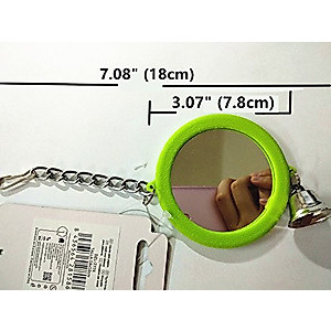 Hypeety Pet Bird Mirror with Bell Interactive Parrot Toy Bird Cage Mirror for Cockatiel Parakeets Canaries Budgie (Green)