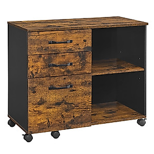 VASAGLE Lateral File Cabinet, Home Office Printer Stand, with 3 Drawers and Open Storage Shelves & Bookshelf, 4-Tier Shelving Unit, Bookcase, Book Shelf, 11.8 x 25.9 x 47.2 Inches