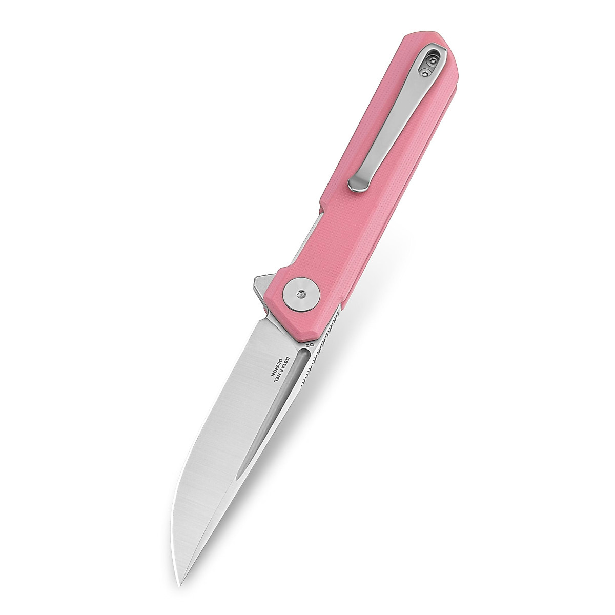 BESTECHMAN Mini Dundee Pocket Folder Folding Knife: 2.92" D2 Steel Stonewash Satin Blade, G10 Scales, EDC Reversible Deep Clip, BMK03B (Pink)