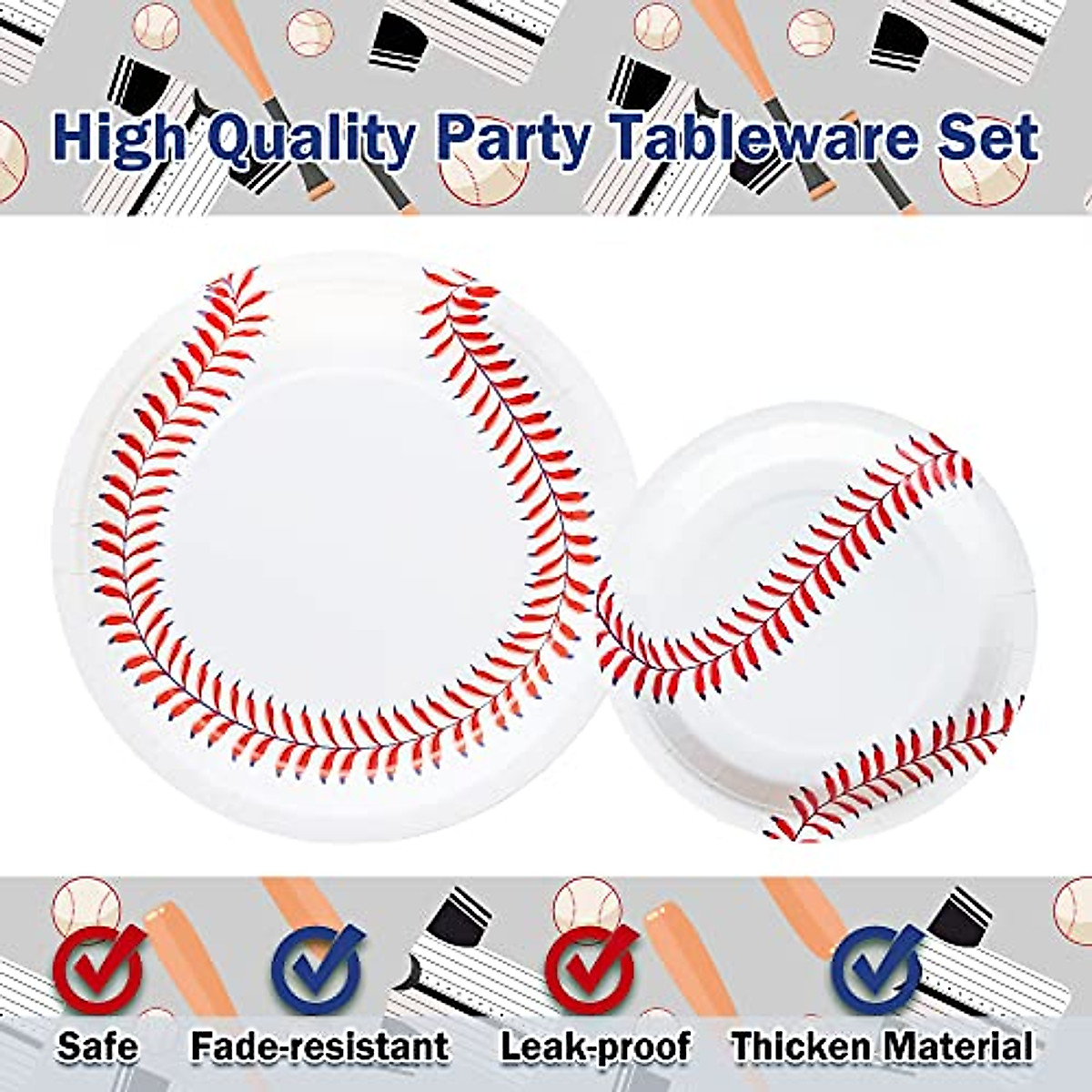 Baseball Party Favors Party Decorations, 96pcs Baseball Party Plates and Napkins Forks Baseball Themed Party Birthday Decorations Supplies For Boys Baby Shower Serves 24
