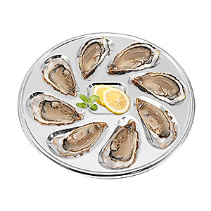 UOIENRT 3 Pack Oyster Plate, Stainless Steel 8 Slots Oyster Grill Pan with Center Slot Multi-Functional Grill Pan for Oysters and Scallop, Sauce and Lemon(Silver)