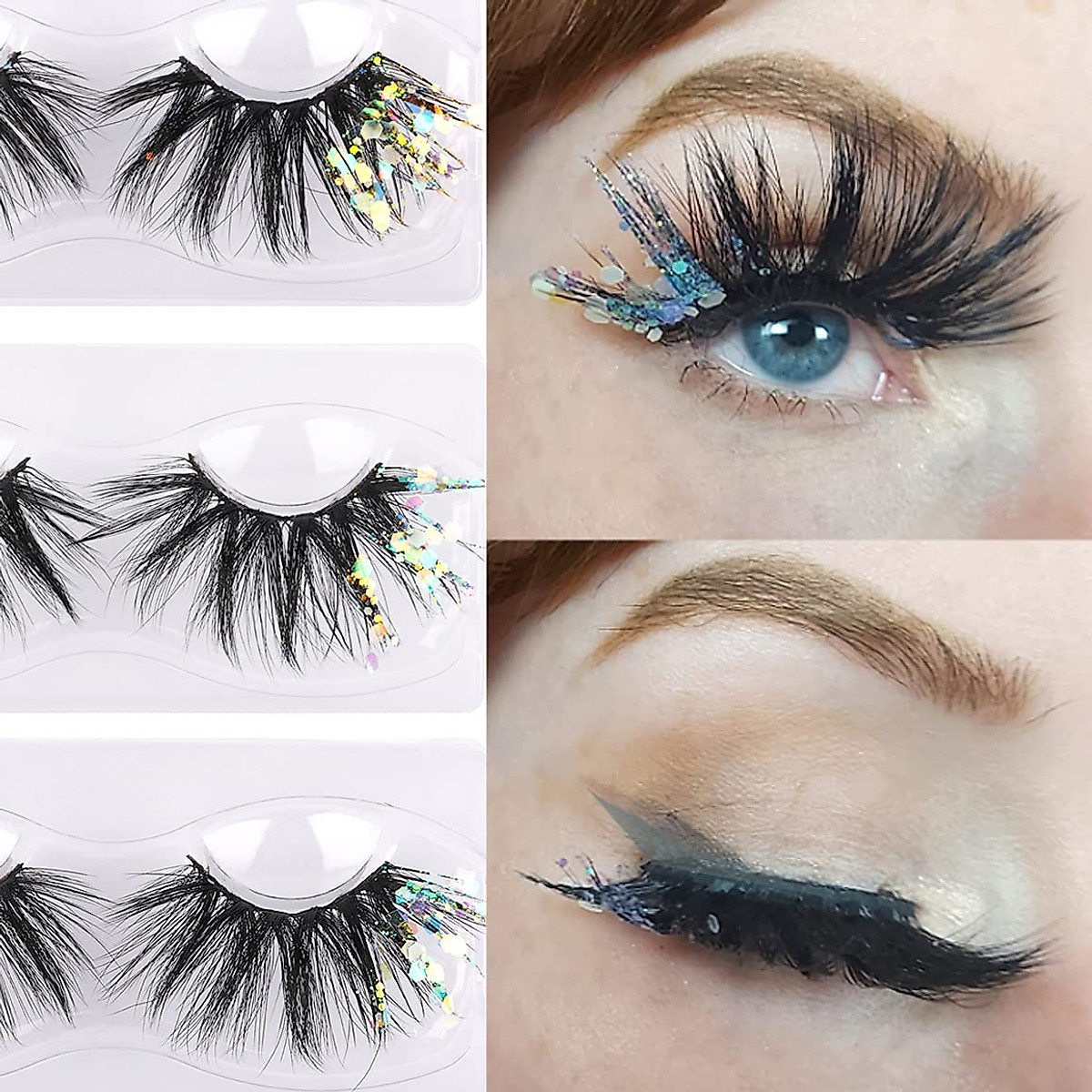 False Eyelashes Dramatic Glitter Lashes Fluffy Drag Queen Mermaid Makeup DIY Lashes Decorative Eyelashes 3 Different Style FANXITON Fake Eyelashes Multipack