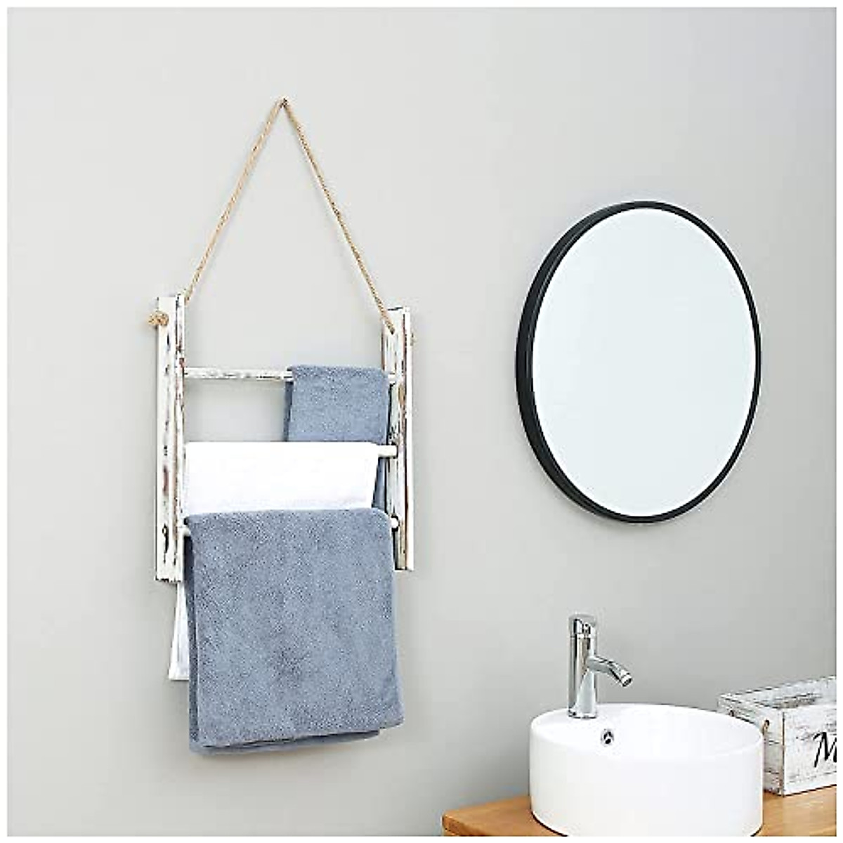 HoreZer Hanging Towel Rack Wall-Mounted,Ladder Hand Towel Rack for Bathroom Hanging Blanket Ladder Rustic Farmhouse Decorative Towel Rack Storage Shelf