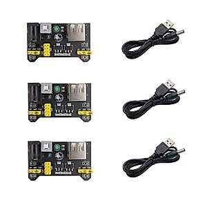 Excelity 3pcs 3.3V/5V Power Supply Module for MB102 Breadboard Kit with USB to 5.5 * 2.1mm Cord