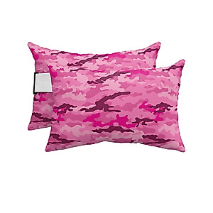 LUSWEET Beach Pillowcases Camouflage Netting Camo Pink Pool Pillowcases 2 Pillow Cases with Adjustable Elastic Tape Band Waterproof Pillowcases Camping Pillow Shams for Outdoor