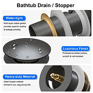 Fibetter Pop-up Drain for Freestanding Tub, Free Standing Bathtub Drain Stopper Kit for Tub Drains with Overflow, CUPC Certification (Space Gray)