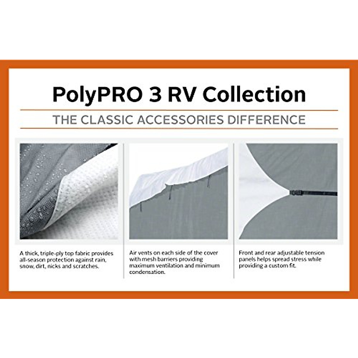 Classic Accessories Over Drive PolyPRO3 Deluxe Teardrop Trailer Cover, Fits 10' - 12', Tear-Resistant, Travel Trailer Storage Cover, Compatible with R-Pod Trailers, Clamshell Trailers, Grey/White