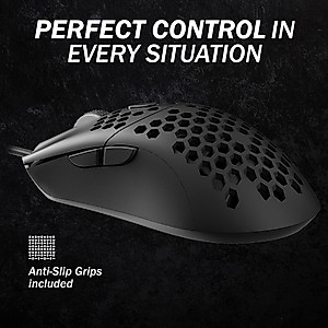 HK Gaming Sirius M Ultra Lightweight Honeycomb Shell Gaming Mouse | 54 Grams | 12000 cpi | USB Wired | 6 programmable Buttons | On-Board Memory | Anti Slip Grips | Sirius-M 12000cpi Black