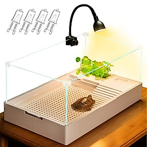 Glass Turtle Tank Tortoise Habitat Halogen (4 Bulbs for Spare) UVB Heat Light Filter Pump Bio Sponge Accessories Basking Platform for Aquatic Turtles Aquarium kit Reptile Tank for Reptile Terrariums