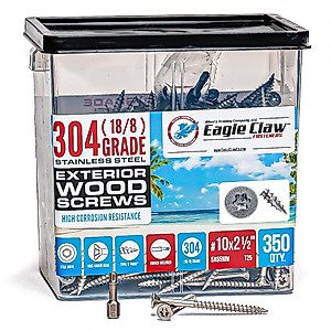 #10 X 2 1/2 Inch Stainless Steel Deck Screws 350 Pieces | T25 Star Torx Drive Flat Head | Stainless Steel Screws for Decks, Docks, Fencing or General Outdoor Construction and Home Improvement Projects