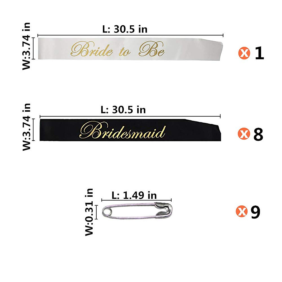 Bridal Shower Bachelorette Party Satin Sash Set:1 Bride to Be Sash, 8 Bridesmaid Sash, 9 Pcs Bride Tribe Wedding Decorations Kit for Hen Party, Engagement Party Favors & Supplies