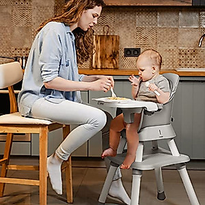 VEEYOO Baby High Chair 6 in 1, Convertible high Chair/Dinning Booster Seat/Toddlers Table & Chair Set with Easy Clearance, Removable Tray, Adjustable Legs, Safety Harness for Girl/boy