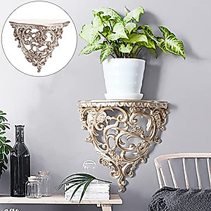 DOITOOL 1PC Resin Floating Wall Shelf Wall Mounted Decorative Display Wall Organizer Retro Hollow Flower Carving Wall Art Decoration Flower Pot Stand Champagne Gold