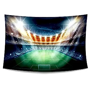 Night Football Field Photography Backdrop Polyester Tapestry Sport Stadium Photo Booth Background for Party Pictures,Table Decor,Bedroom Hanging FT-3543