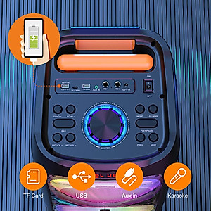 JYX Karaoke Machine with 2 Wireless Microphones for Adults, 8" Big Bluetooth Party Speaker with 500W Peak Power, PA System with LED Disco Light, Rolling Wheels and Trolley, Perfect for Outdoor Home