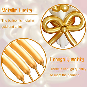 50 Pieces Gold Long Balloons 260 Twisting Animal Balloons Metallic Latex Balloons DIY Modelling Balloons for Birthday Wedding Engagement Magic Anniversary Festival Party Decoration (Golden)