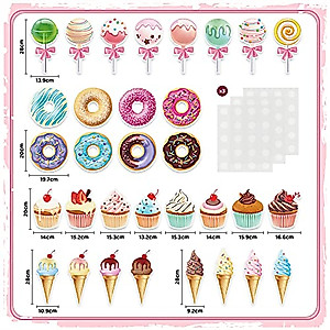 Sepamoon 32 Pcs Candy Party Decorations Includes Ice Cream Cut Outs Donuts Cutouts Round Lollipop Cupcakes Candyland with Glue Point Dots for Classroom Home Room Decor
