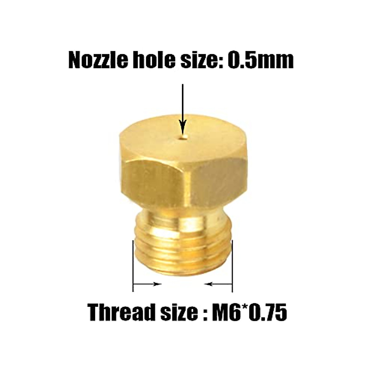 Joywayus Brass Jet Nozzle Thread M6x0.75mm Hole 0.5mm Propane LPG Gas Pipe Water Heater DIY Burner Parts (Pack of 10)