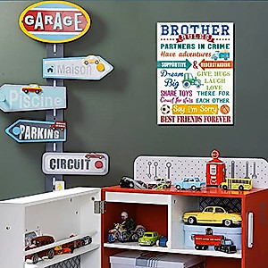 KAIRNE Brother Rules Wall Art,Boys Playroom Sign Prints,Truck Poster Inspirational Kids Room Decor(12x16inch,framed) Basketball Football Picture Brother Sign Construction decor for Boys Room Nursery