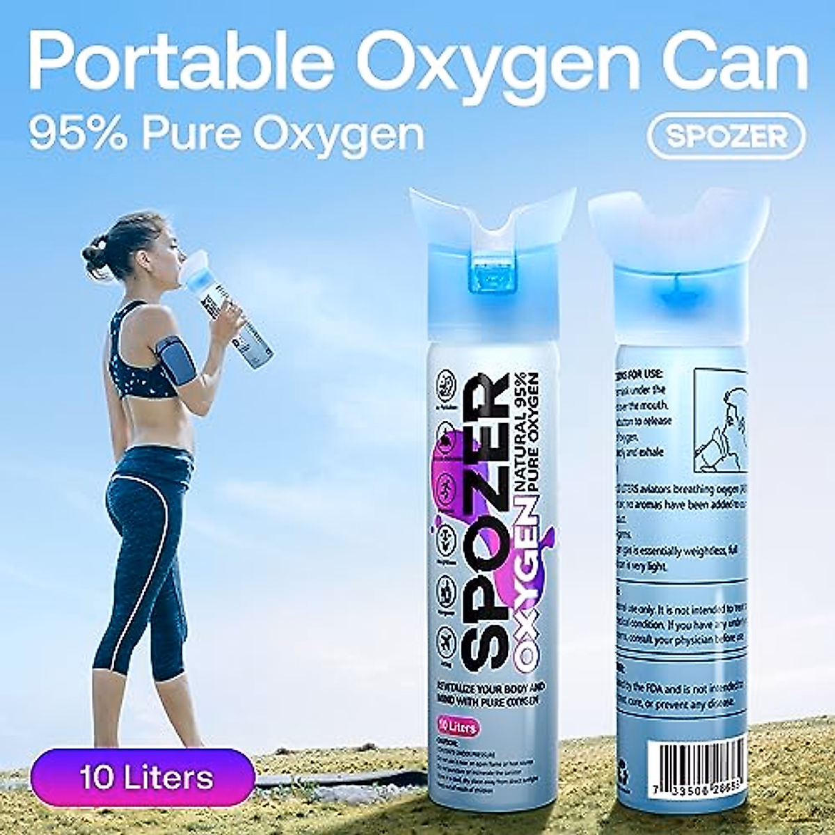 SPOZER Oxygen Cylinder 95% Pure Oxygen 10 Liter Portable Can, Portable Oxygen, Ideal for High Altitude & Reduce Recovery Time, 6 Oxygen Tanks
