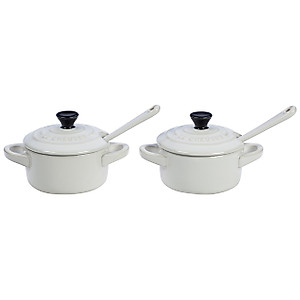 Le Creuset Stoneware Set of 2 Condiment Dish and Spoon Set, White