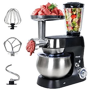 Lifecreek 6-in-1 Multifunctional Stand Mixer, 5.3Qt 660W, 6-Speed Tilt-head, Electric Kitchen Mixer with Stainless Steel Bowl,Meat Grinder, Juice Blender (Black)